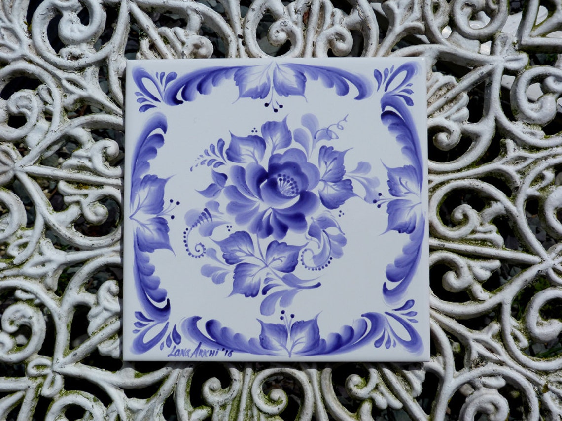 Hand Painted Tiles. Blue and White Ceramics. Fireplace. - Etsy