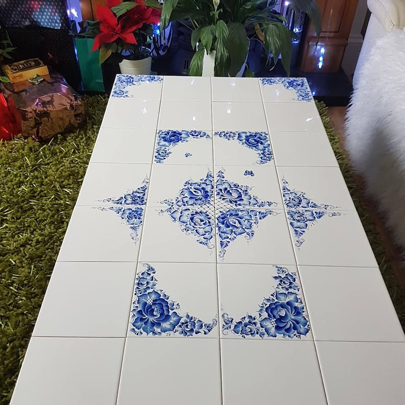 Hand Painted Tiles. Blue and White Ceramics. Fireplace. - Etsy