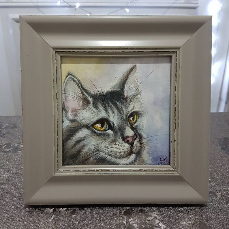 Original Art Acrylic Painting Cat and Mice Set of 2 Framed Pictures ...