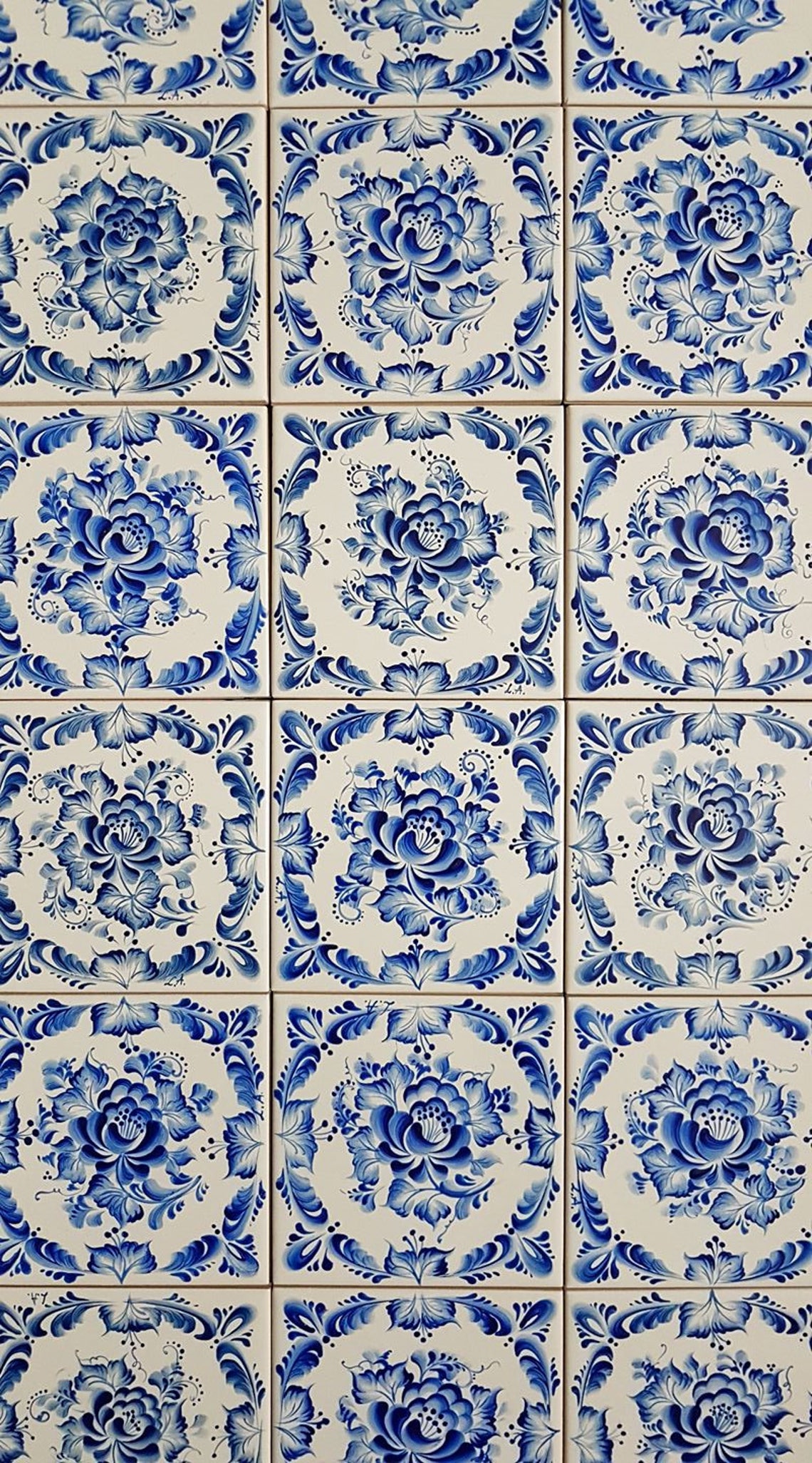 Hand Painted Tiles. Blue and White Ceramics. Fireplace. - Etsy