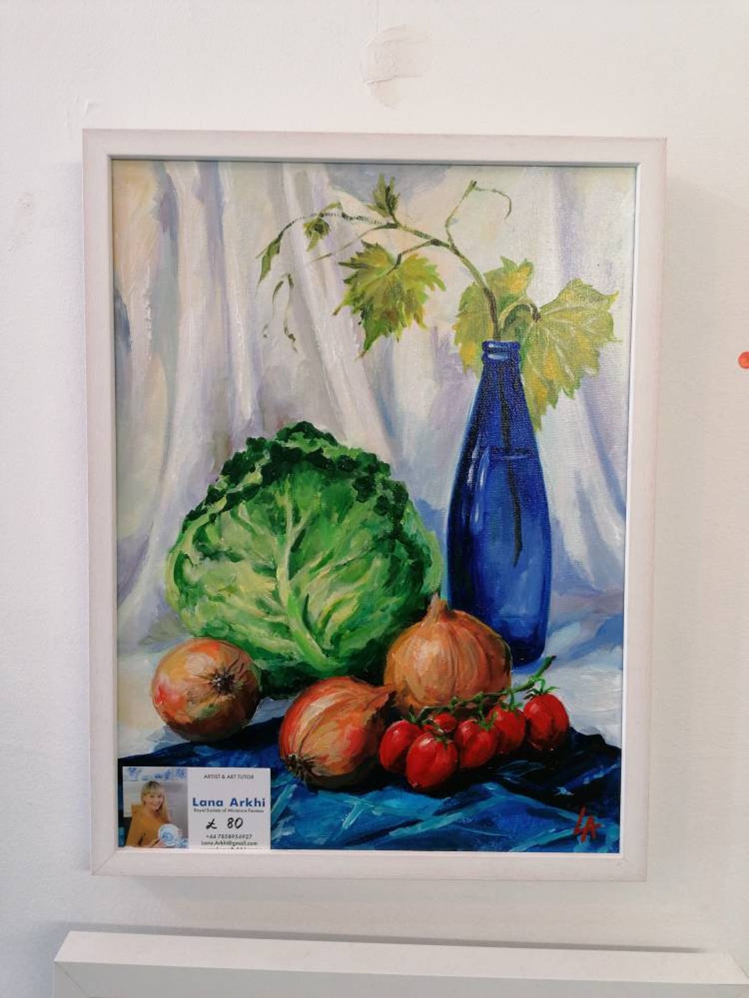 Still Life With a Blue Bottle by Lana Arkhi RMS, Framed, Acrylic on ...