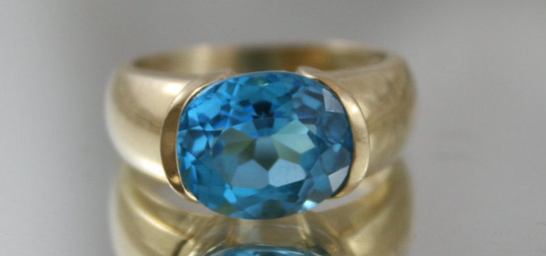 Vintage Solid 14k 575 Gold Ring,huge 5 Carat Natural Blue Topaz Dress ...
