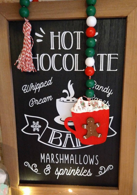 Hot chocolate wood garland, gingerbread garland, Farmhouse wood bead ...