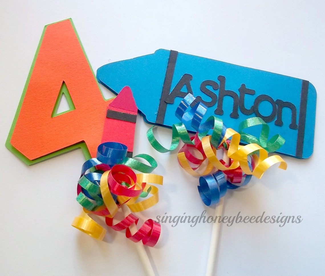 Color Crayon Cake Topper Set, Color Crayon Table Centerpiece, Color ...