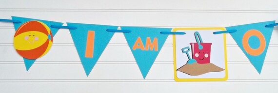 Beach ball banner, beach birthday party, beach ball theme, I am One ...