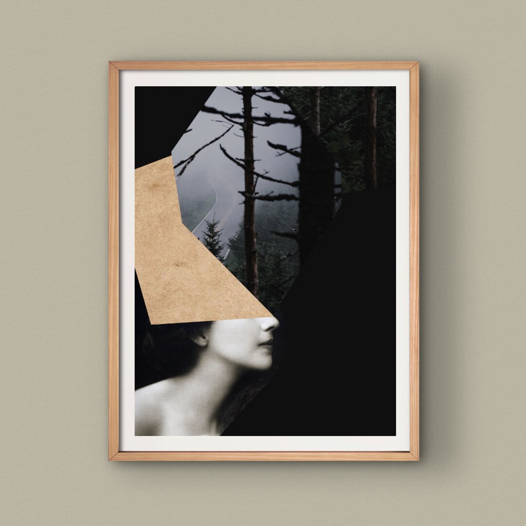 Vision Surreal Woman Collage Art, Abstract Forest Artwork, Mixed Media ...