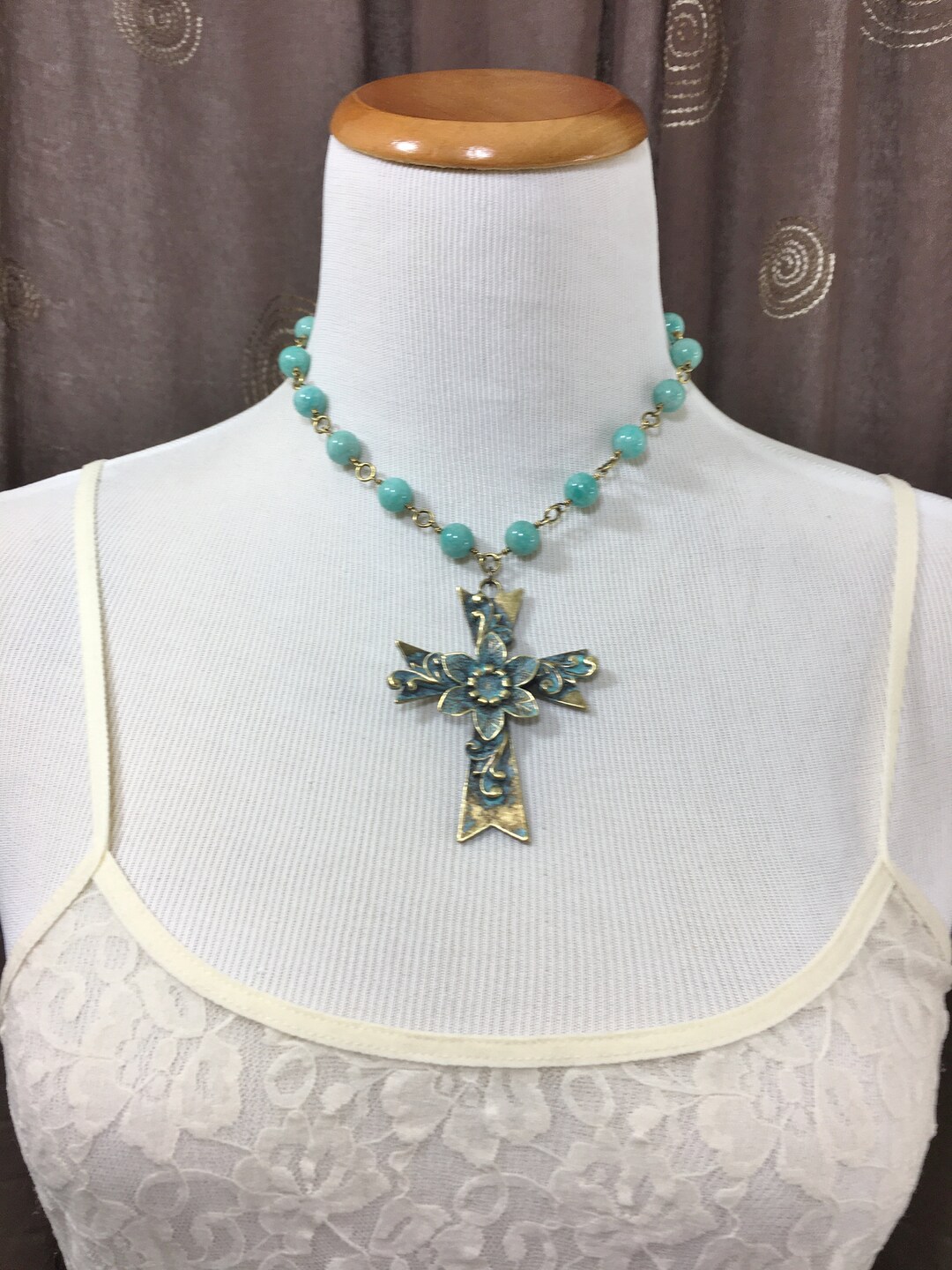 Beautiful Big Bold Cross Statement Choker Necklace, Blue Gemstone ...