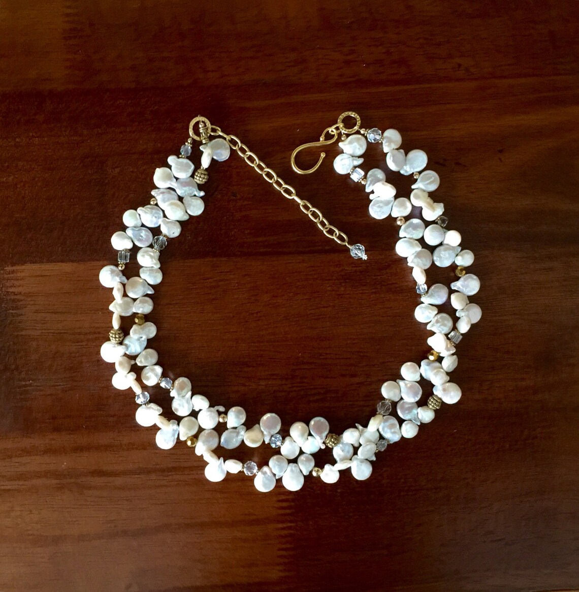 Freshwater Pearl Necklace White Pearl And Crystal Necklace Etsy