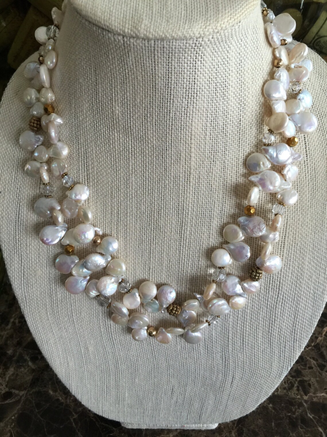 Freshwater Pearl Necklace White Pearl And Crystal Necklace Etsy
