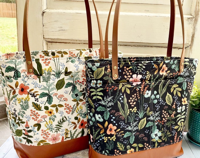 Rifle Paper Co, Tote Bag, Floral Tote, Leather Tote, Amalfi Fabric ...