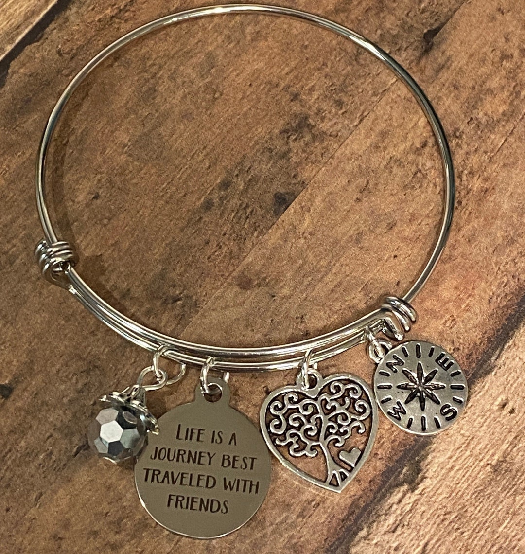 Friendship Charm Bangle: Adjustable Stainless Steel - Etsy