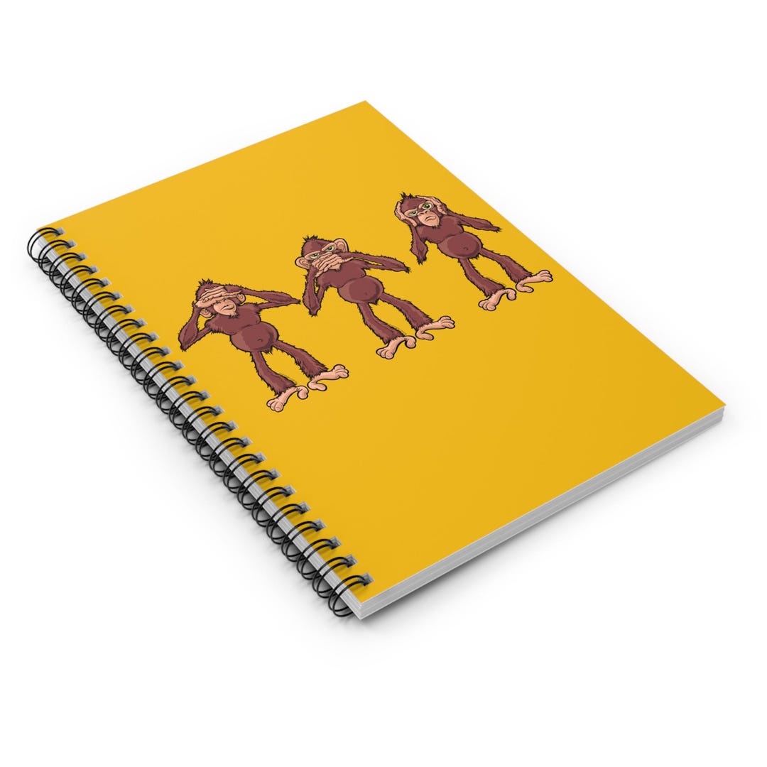 Yellow Spiral Notebook - Three Wise Monkeys Ruled Line, Writing Journal ...