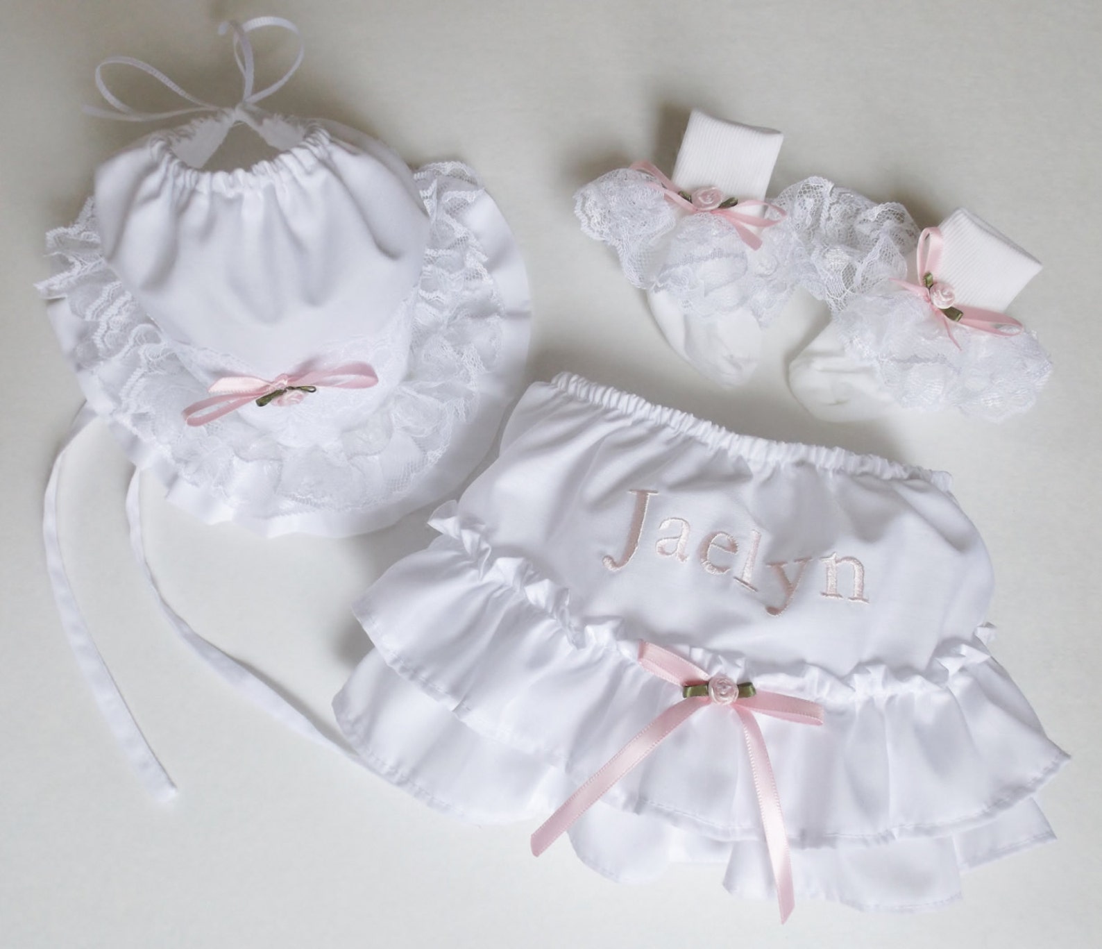 Baby Girl Fancy Frilly Lace Bonnet, Frilly Panty, Frilly Socks, Baby ...