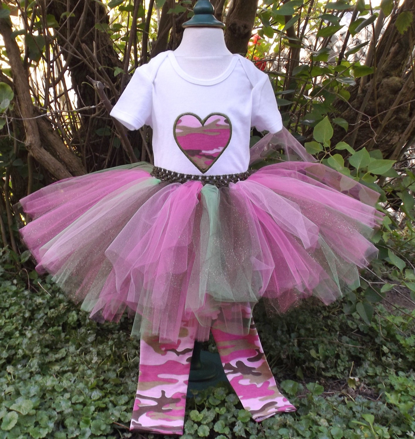 Camo chica 3 piezas tul Tutu Falda aplique traje o remera con conjunto ...