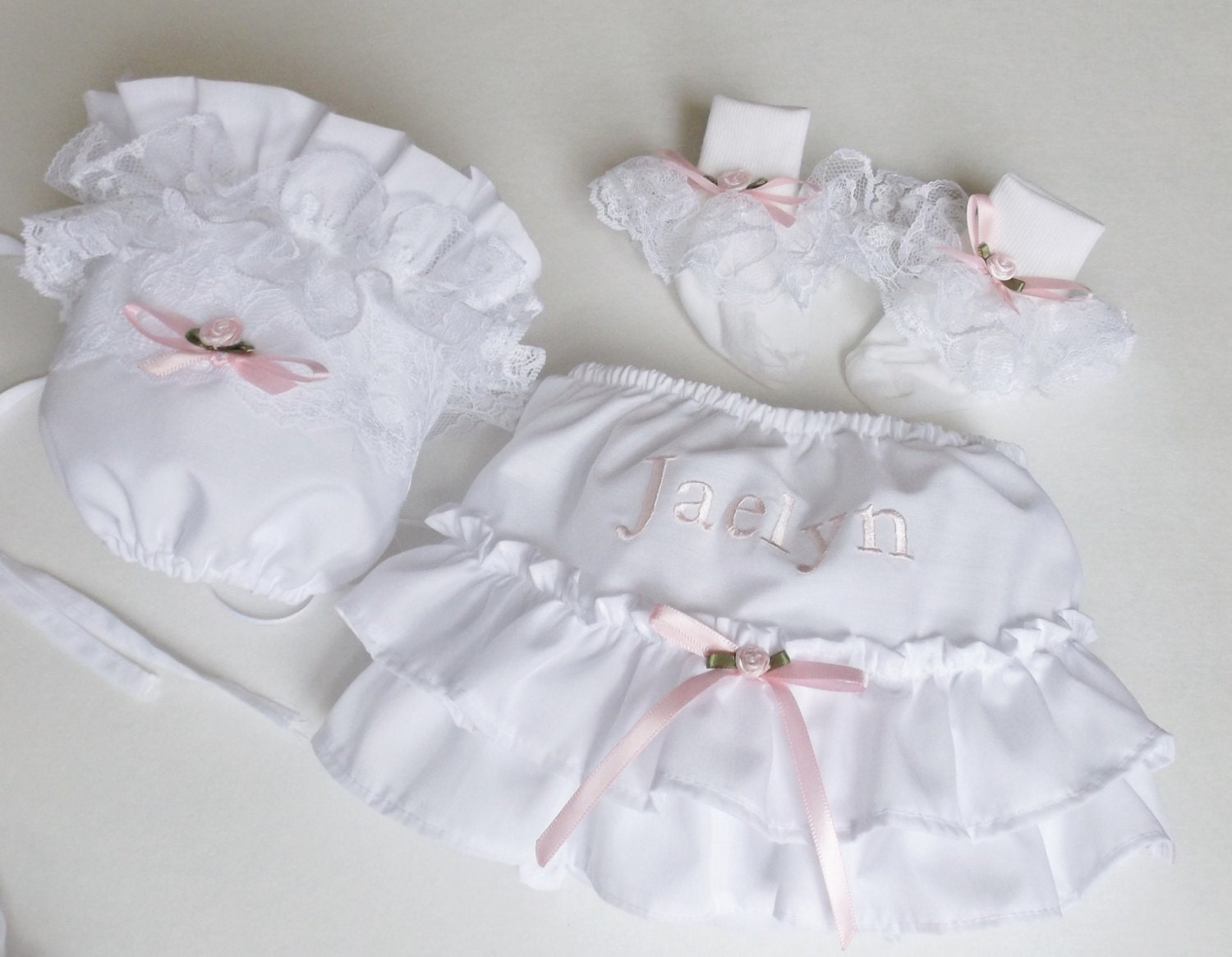 Baby Girl Fancy Frilly Lace Bonnet, Frilly Panty, Frilly Socks, Baby ...