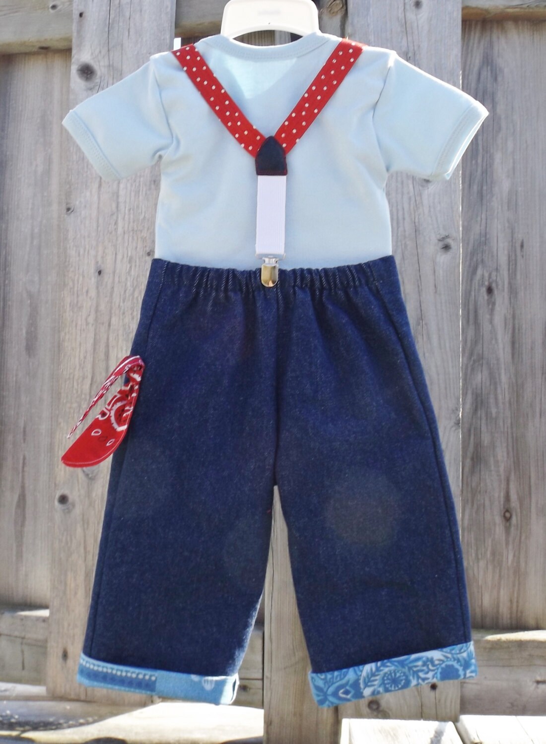 Boy's Farm Theme Birthday Outfit With Suspenders, Bodysuit, Denim Jeans ...