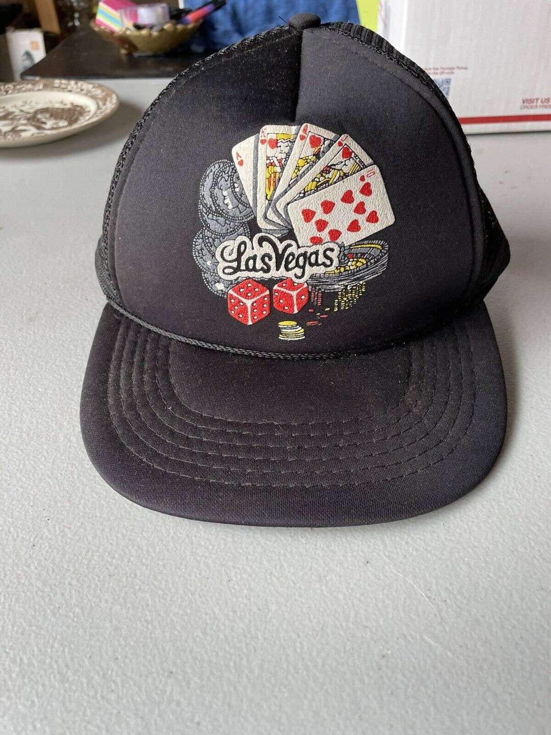 Las Vegas Snapback Hat VTG Foam Front Rope Cap Gambling Cards 3D Puff ...