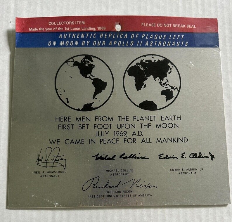 NASA Apollo 11 Replica Metal Plaque Left on the Moon 1969 Astronauts ...