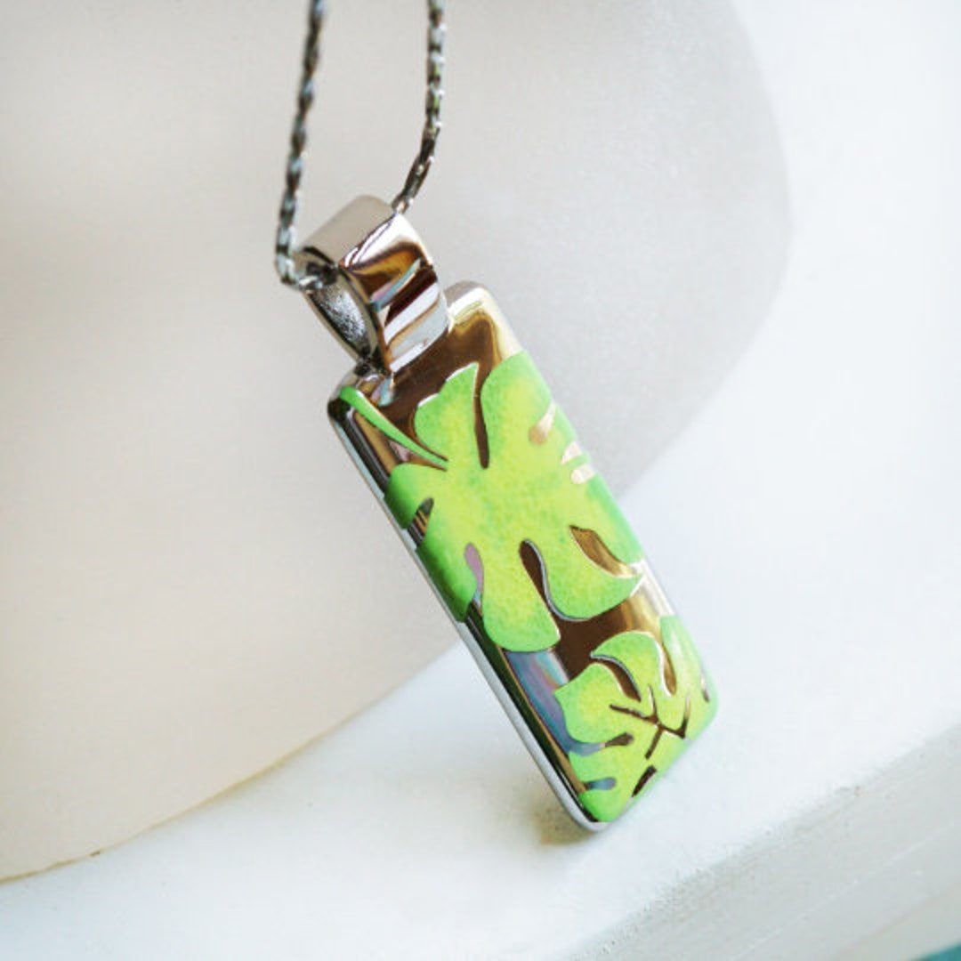 Jungle Monstera Leaf Hot Enamel Pendant Tropical Plant Monstera Hot ...