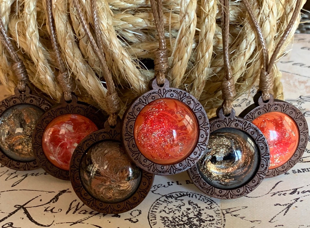 Galaxy Wood Glass Amulet Medallion Necklace Pendant Handcrafted Magic ...