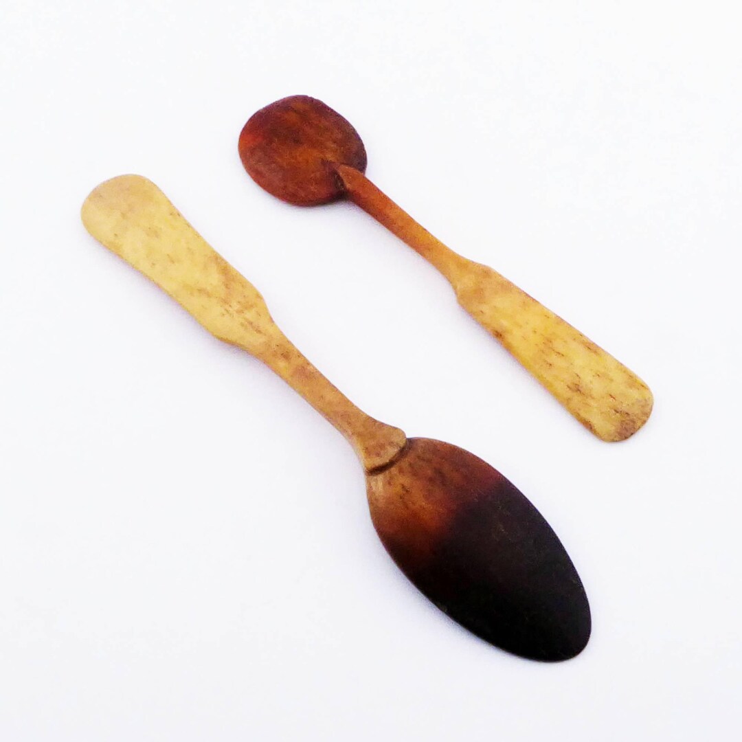 Two Hand Carved Antique Bone Spoons ~ Condiment Spoons - Etsy