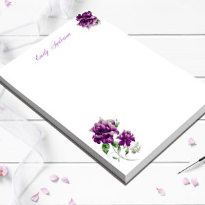 Personalized Notepad Purple Floral Memo Pad Customized Beautiful ...