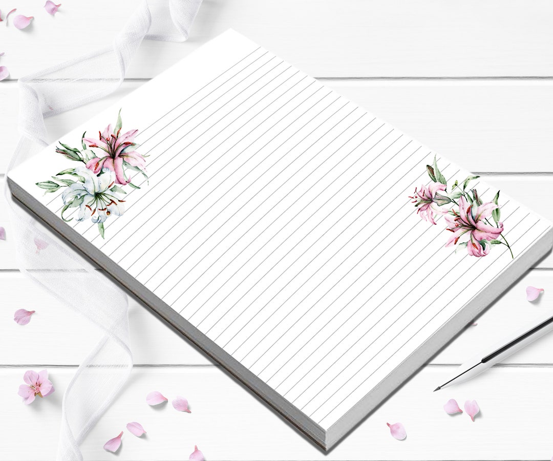 Beautiful Watercolor Lilies Flowers Lined Stationary Writing Paper ...