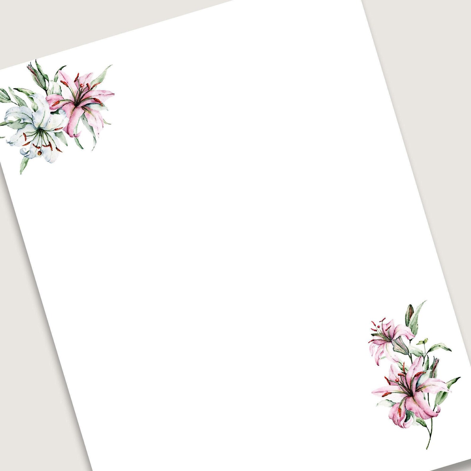 Beautiful Watercolor Lilies Flowers Unlined or Lined 50 Sheets Notepad ...