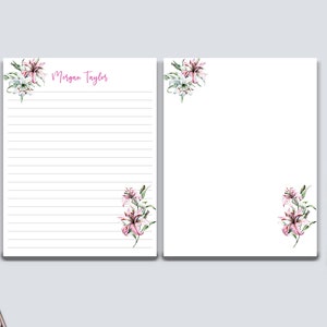 Beautiful Watercolor Lilies Flowers Lined Notepad With 40 or 80 Sheets ...