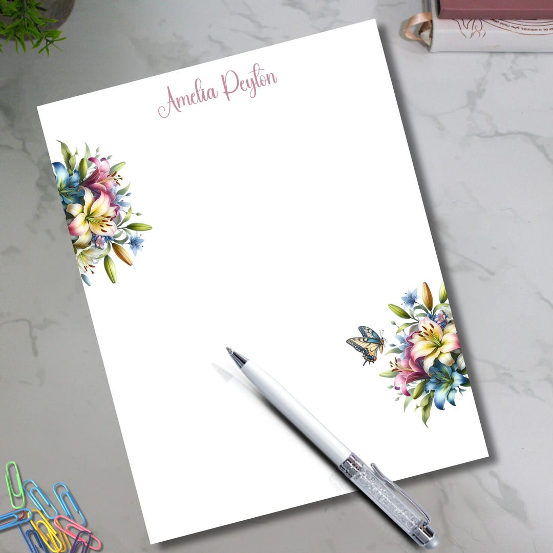 Stationery Gift Idea: Personalized Notepad Pretty Floral Writing Paper ...