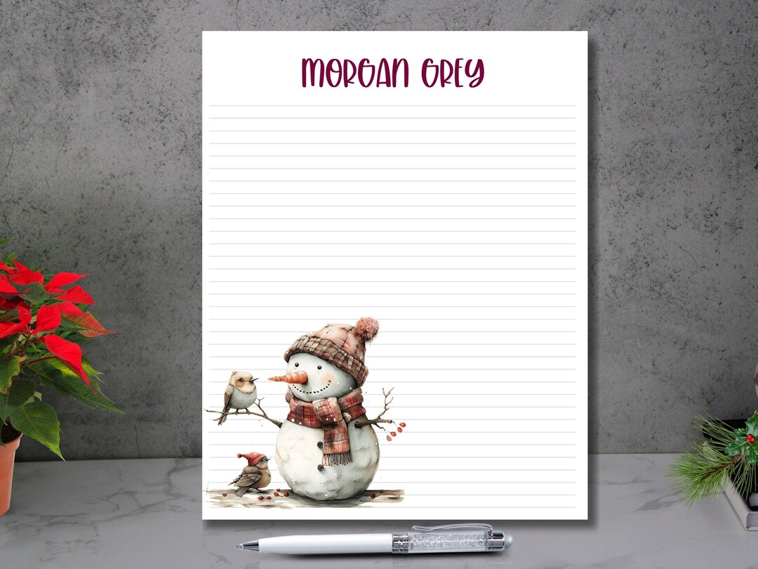 Notepad Personalized Cute Snowman Stationary Makes a Nice Stationery ...