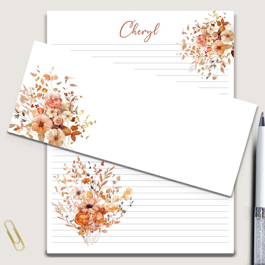 Custom Stationery Set Fall Personalized Notepad and Envelopes Large ...