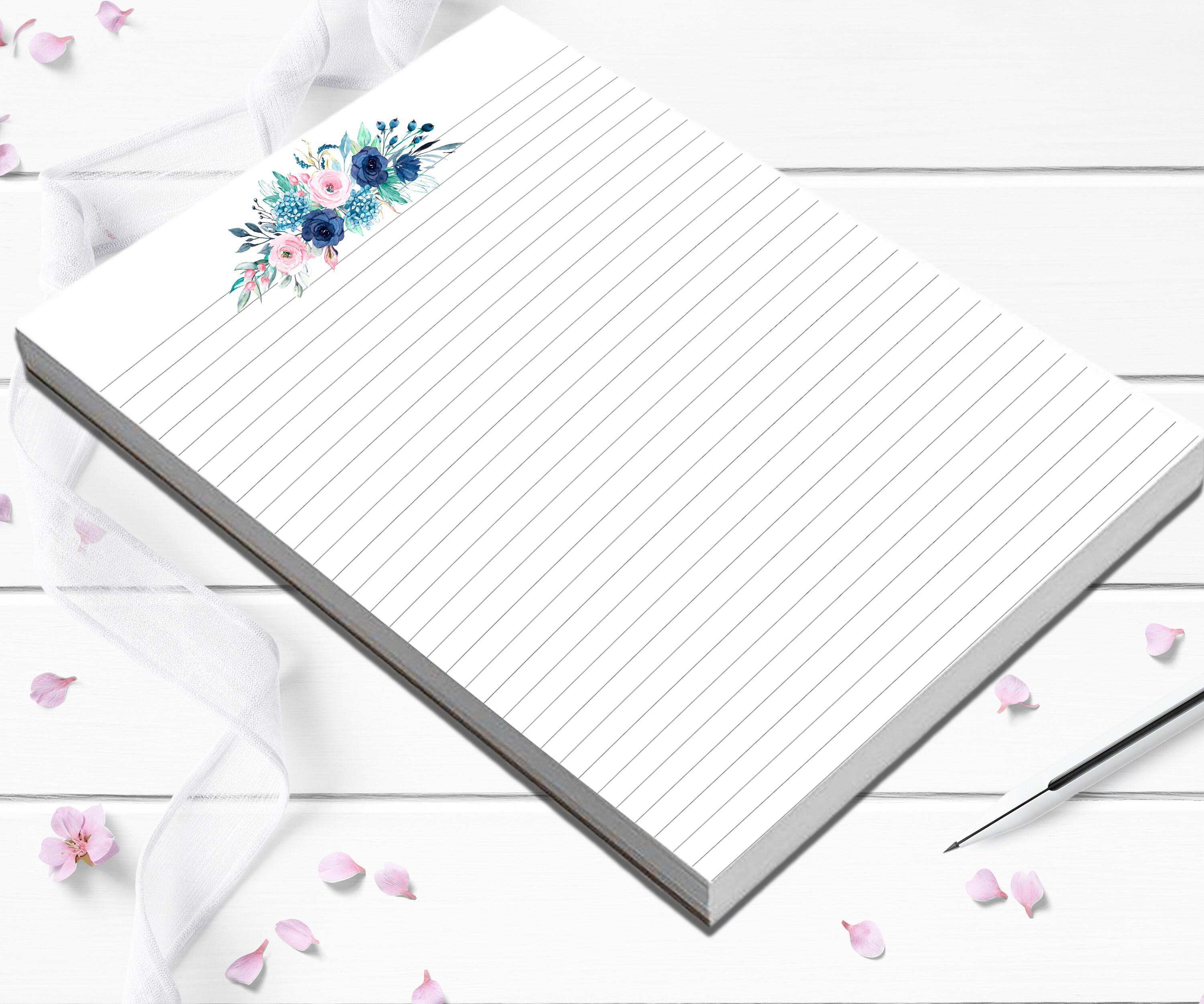 Pretty Simple Floral Stationery Set Unlined or Lined 8.5 X 11 - Etsy