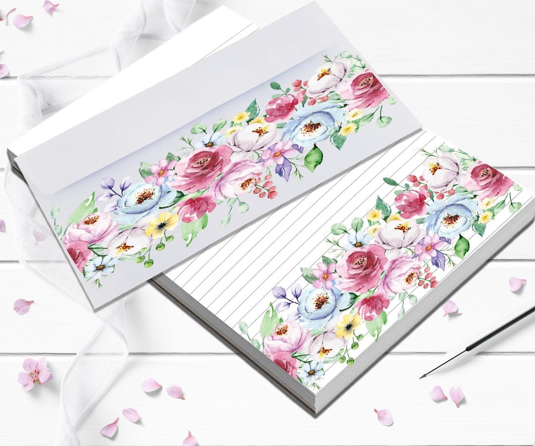 Floral Stationery Set Pretty Notepad and Envelopes With Large Notepad ...