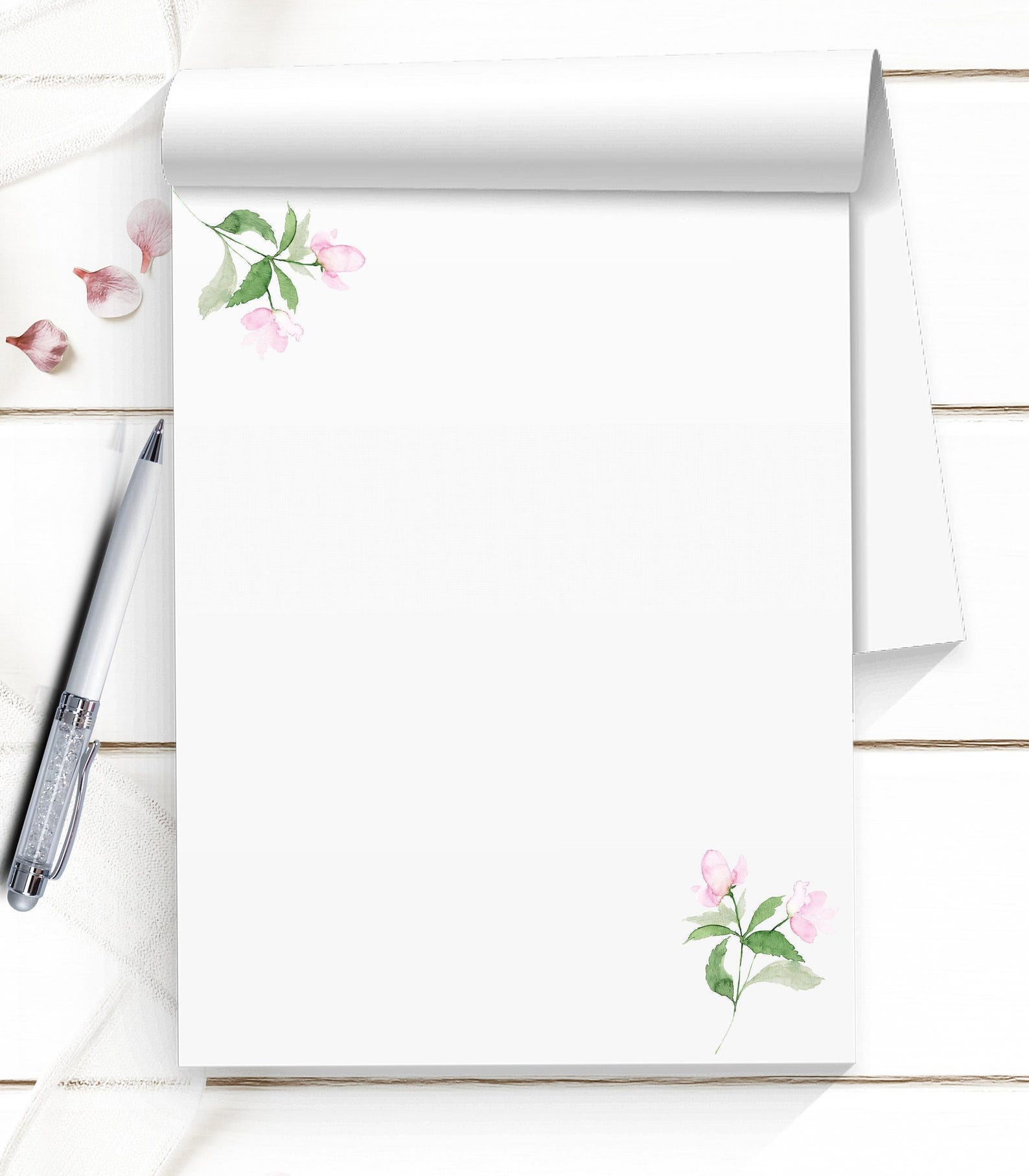 Pretty Custom Notepad With Simple Little Pink Flowers, the Perfect Memo ...