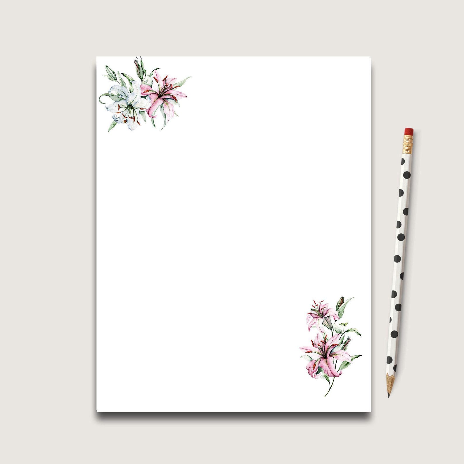 Beautiful Watercolor Lilies Flowers Unlined or Lined 50 Sheets Notepad ...