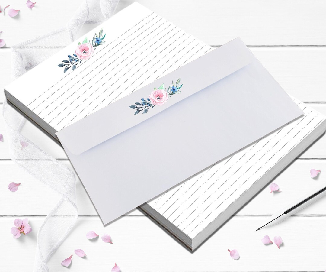 Minimalist Notepad and Envelope Set Pretty Rose Letter Writing Paper ...