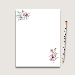 Beautiful Watercolor Lilies Flowers Unlined or Lined 50 Sheets 8 X 10 ...