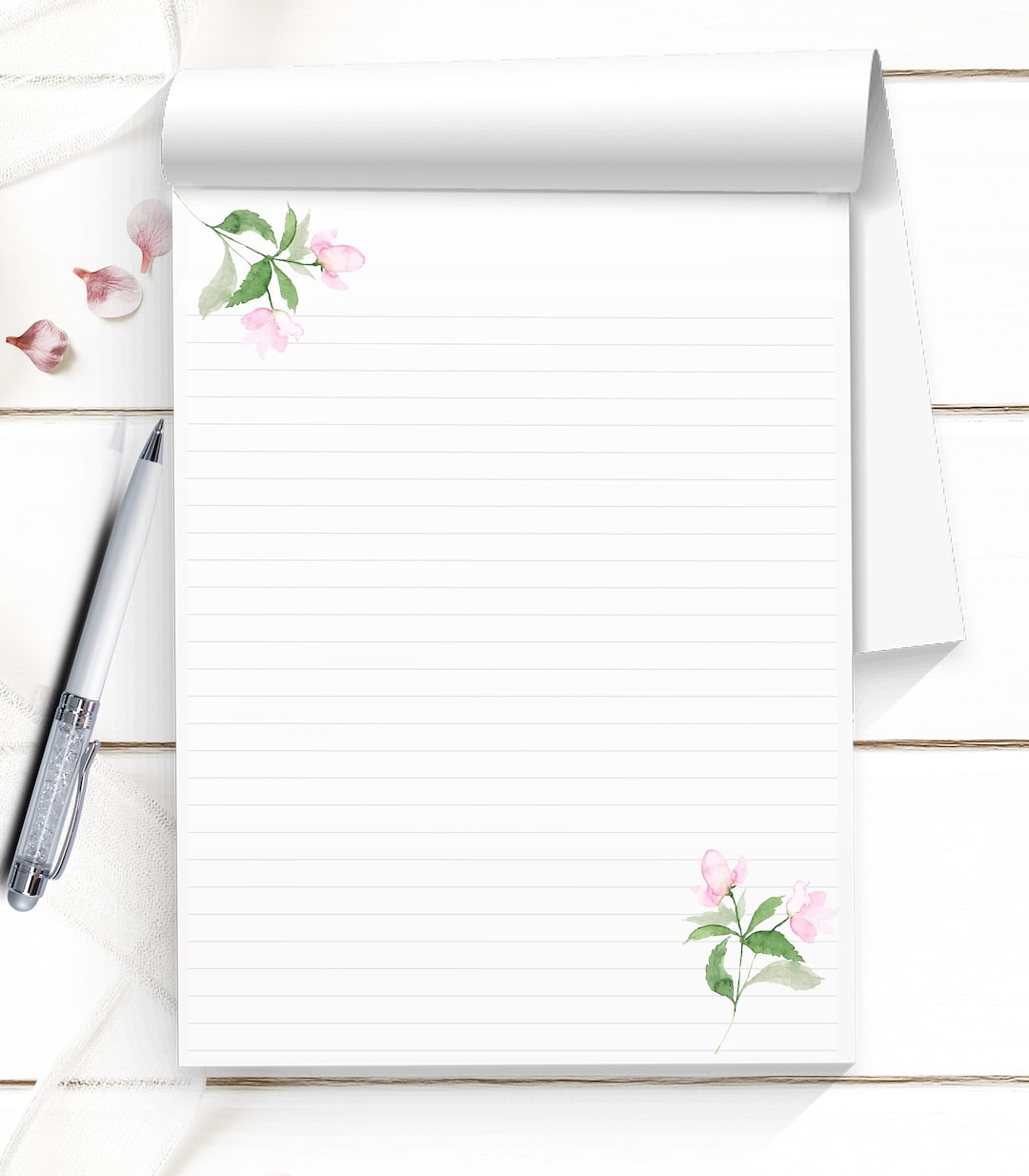 Pretty Custom Notepad With Simple Little Pink Flowers, the Perfect Memo ...