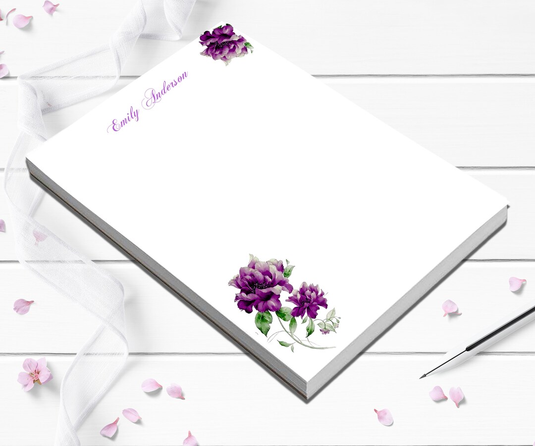 Personalized Notepad Purple Floral Memo Pad Customized Beautiful ...