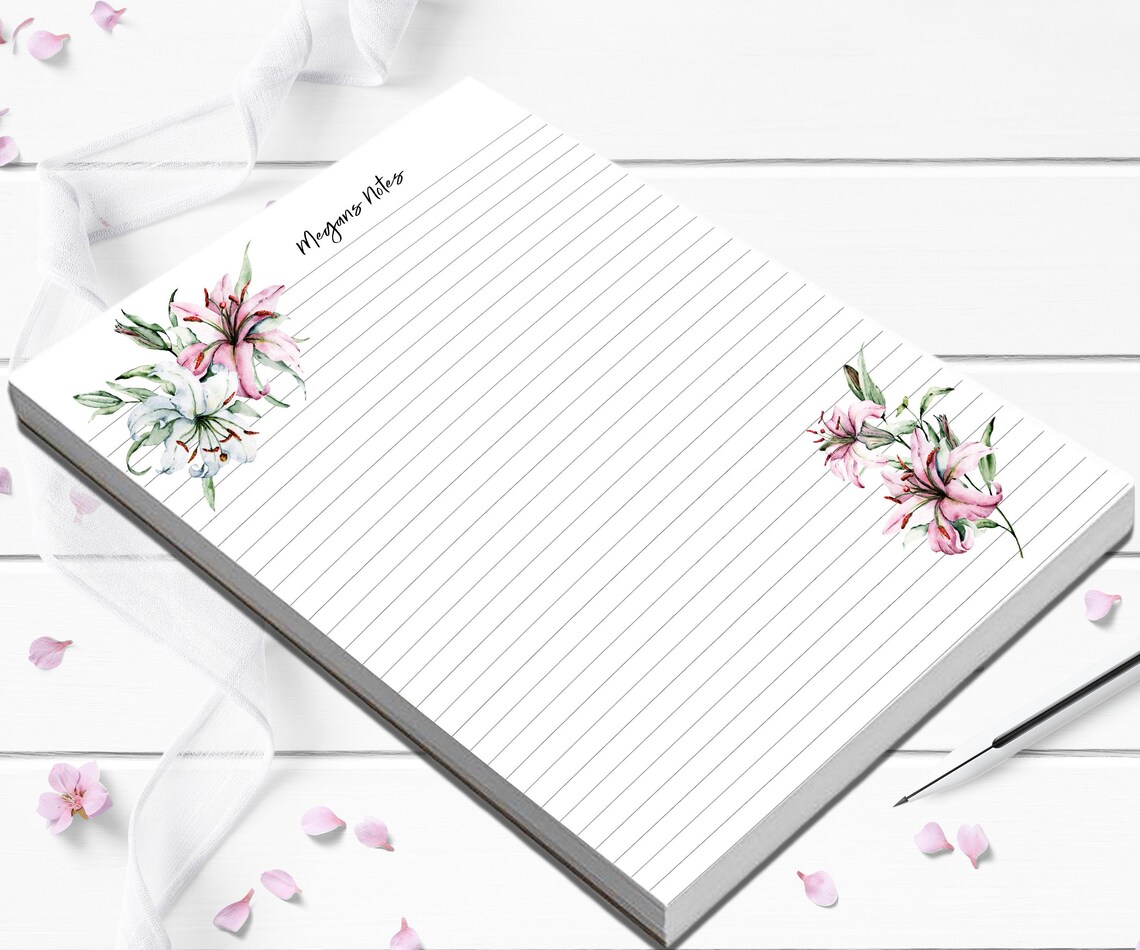 Personalized Notepad With Beautiful Watercolor Lilies Flowers - Etsy