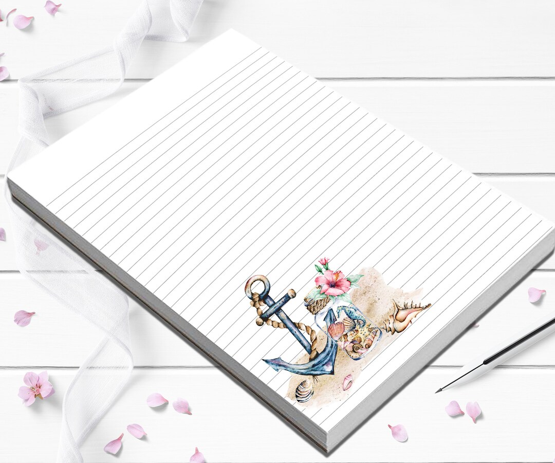 Fun Beach Theme Floral and Seashells Lined or Unlined Notepad ...