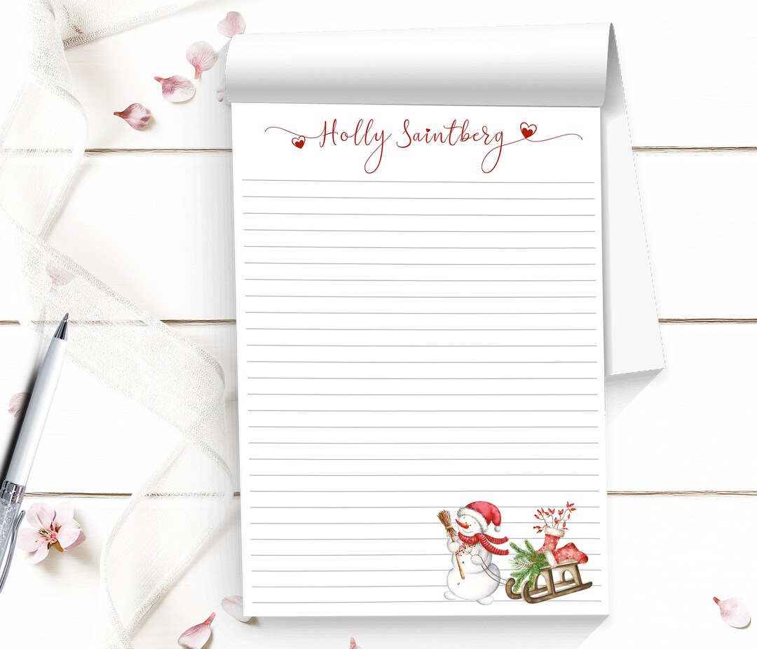 Personalized Notepads Cute Snowman Small Personalized Holiday Notepad ...