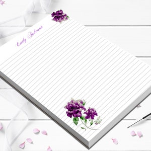Personalized Notepad Purple Floral Memo Pad Customized Beautiful ...