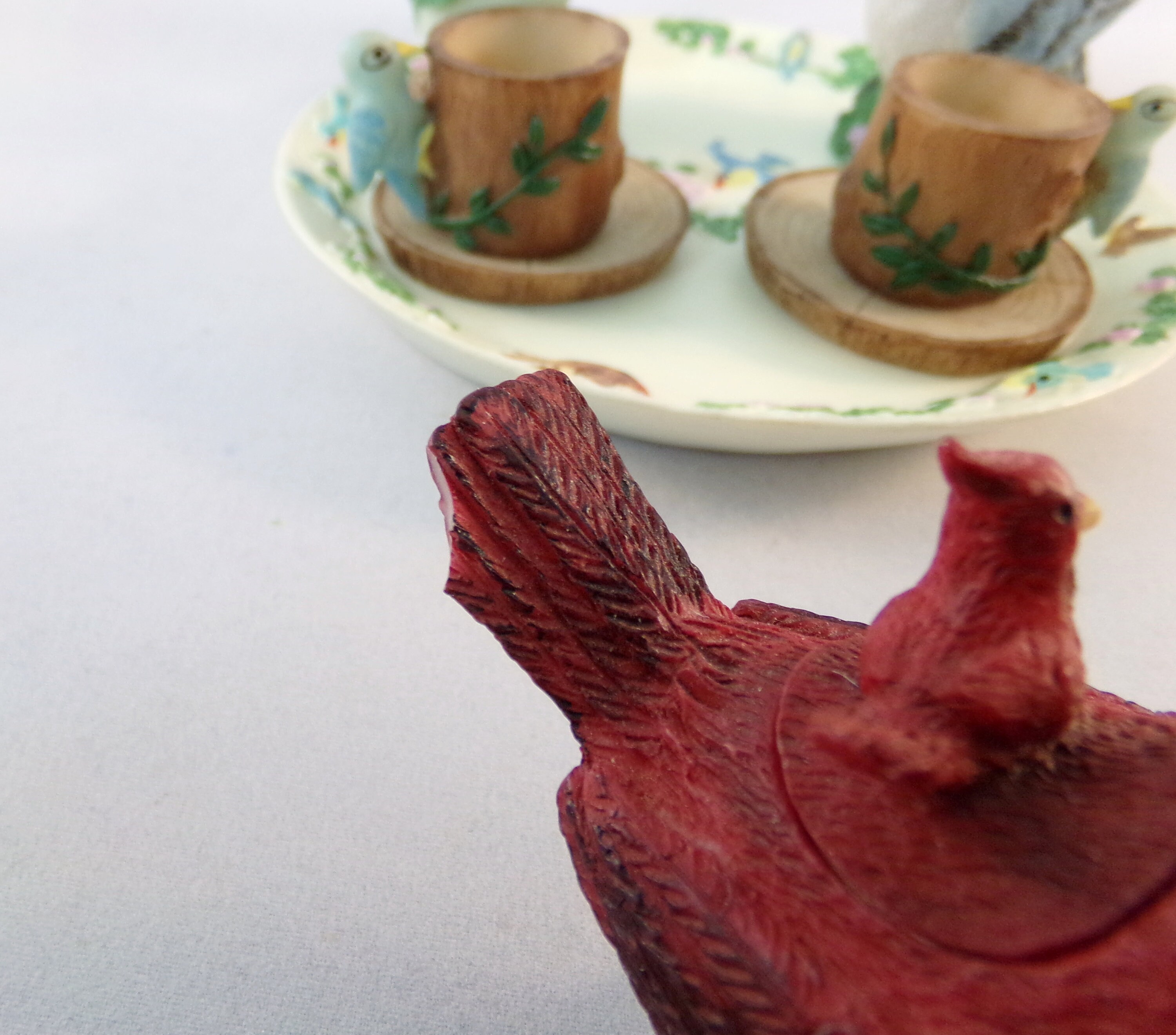 Vintage Mini Bird Tea Set Polyrein Animal Tea Set Red Bird Parrot Blue ...
