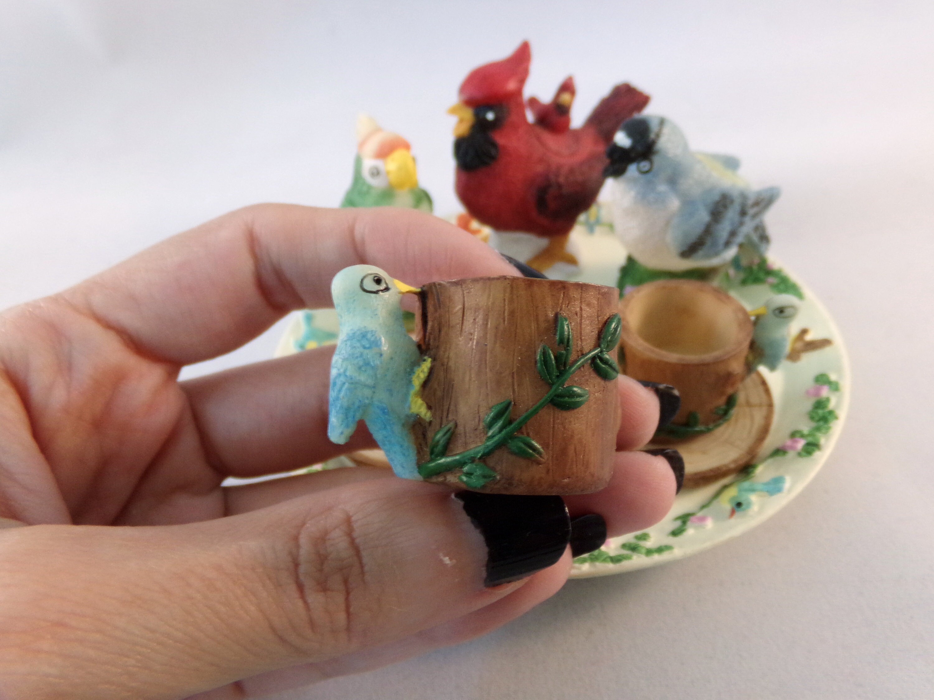 Vintage Mini Bird Tea Set Polyrein Animal Tea Set Red Bird Parrot Blue ...