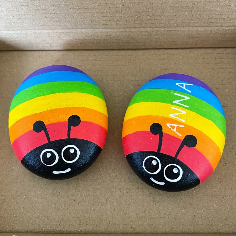 Personalised rockee Rainbow Bug Pebble Hand Painted Ceramic - Etsy Canada