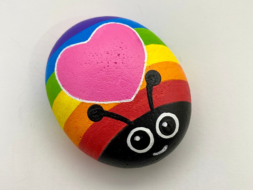 Rainbow Love Bug, Hand Painted Ceramic Stone - Etsy