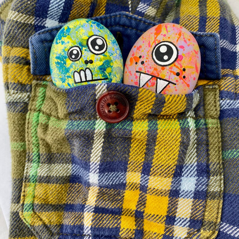 Pocket Monster, Pet Rock, Hand Painted Ceramic Stone OOAK - Etsy