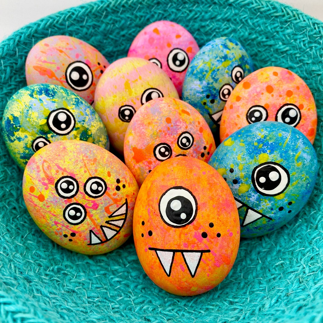 Pocket Monster, Pet Rock, Hand Painted Ceramic Stone OOAK - Etsy